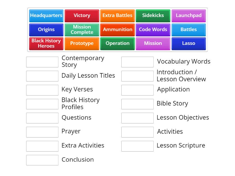 2024 VBS Lesson Components - Match up