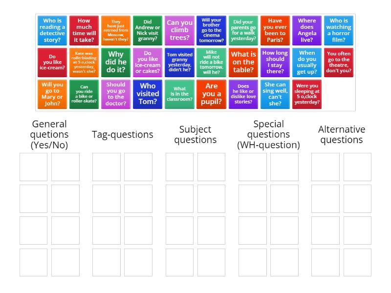 Types of questions - Group sort