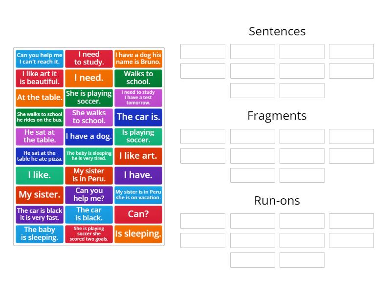 Sentences, Fragments, and Run-ons - Group sort