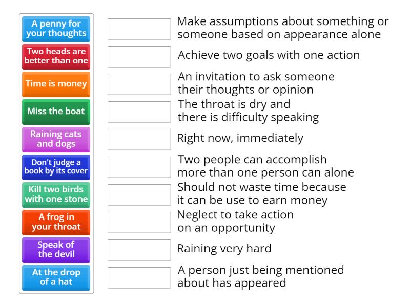 Idioms (first 10)* - Match up