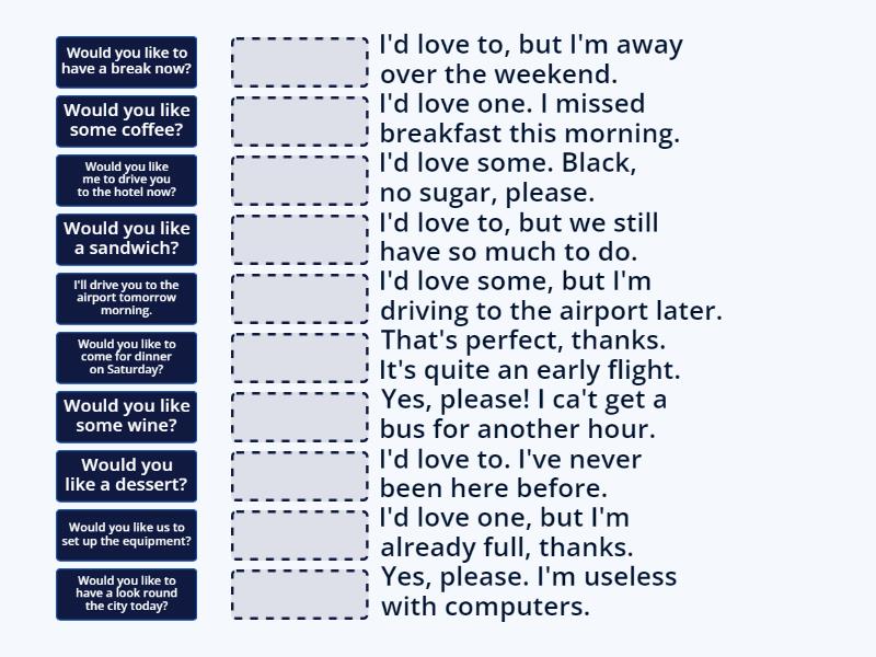 Int Express PI Unit 8 Functions Invitations and offers - Match up