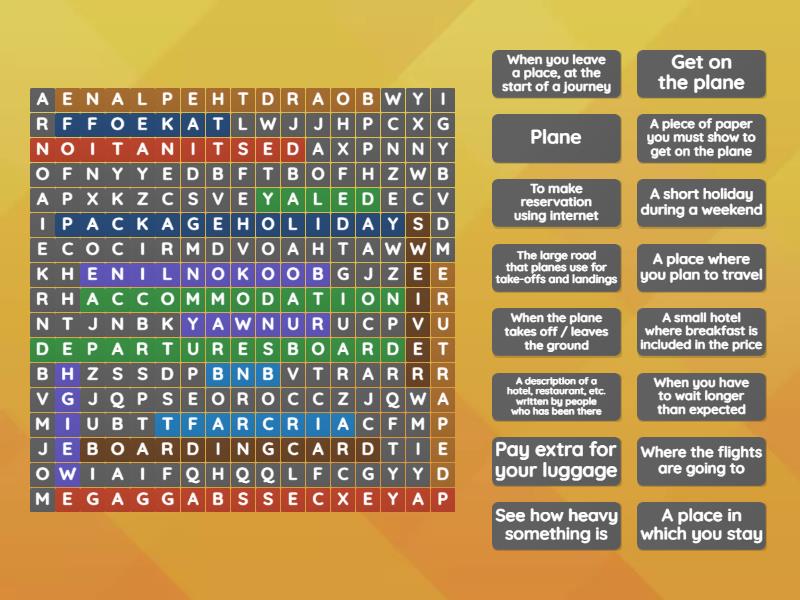 Tourism vocabulary - Wordsearch