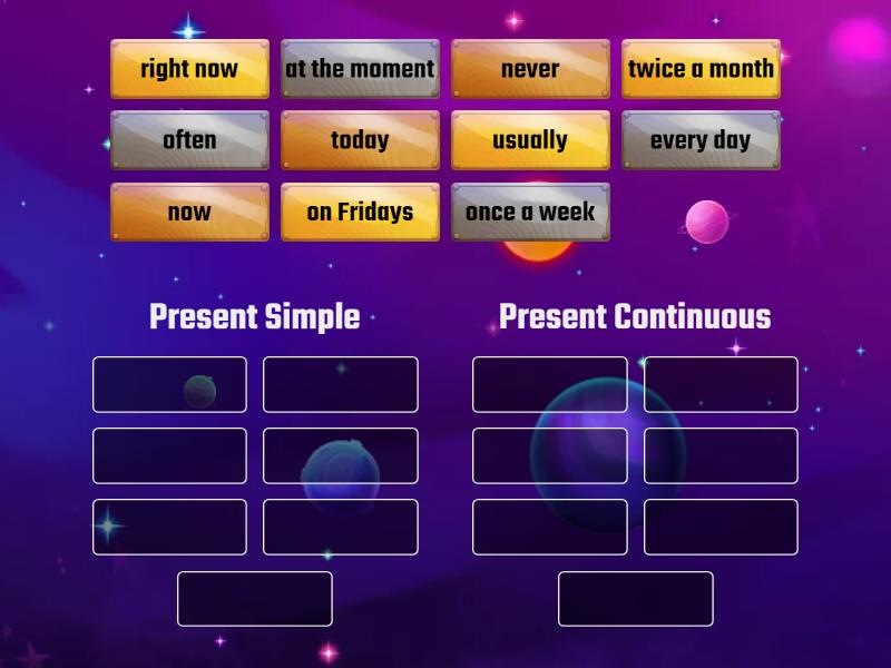 Time expressions: Present Simple vs Present Continuous - Group sort