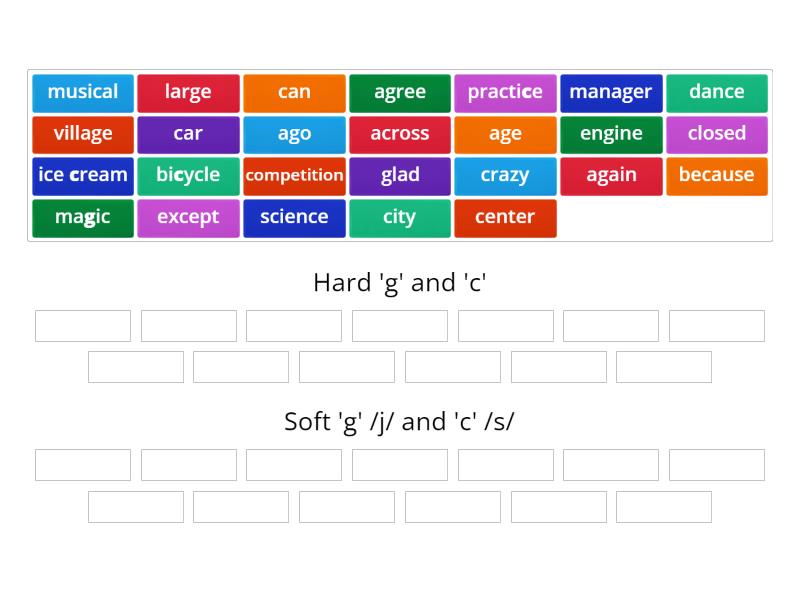 Words with 'g' and 'c' as hard versus soft sounds (Band 1) - Group sort
