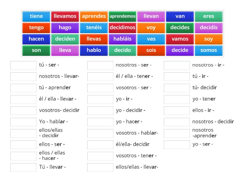 conjugar los verbos en presente de indicativo - Match up