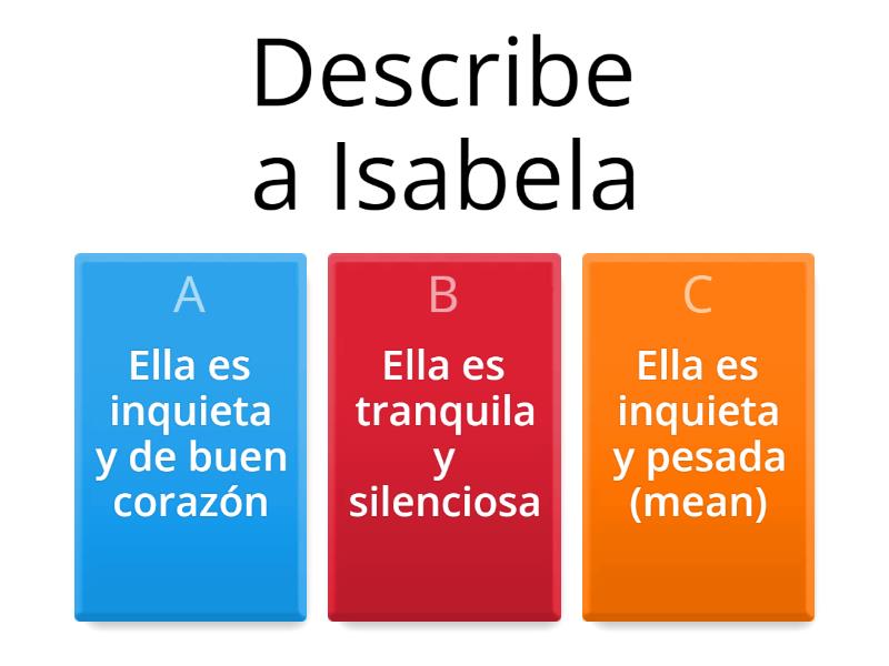 Practica para prueba "Las aventuras de Isabela" - Quiz