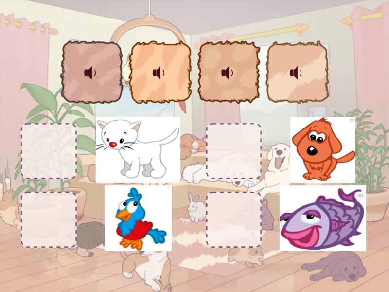 Прослухай та поєднай CAT, DOG, FISH, BIRD - Match up