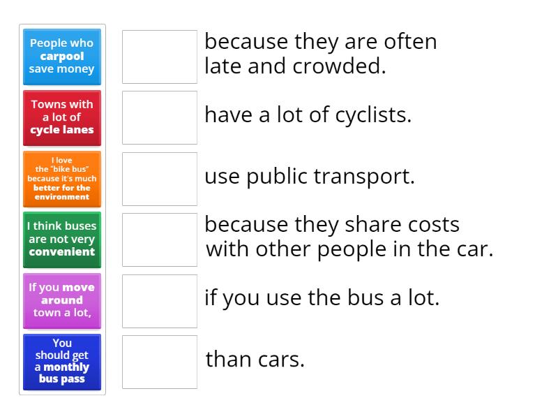 Transport half sentences - Match up