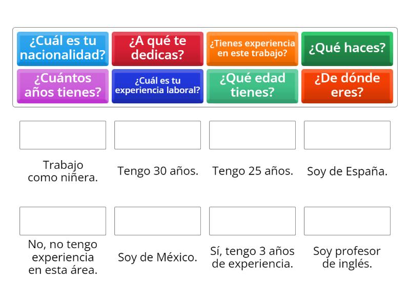 Preguntas básicas en español A1 - Match up