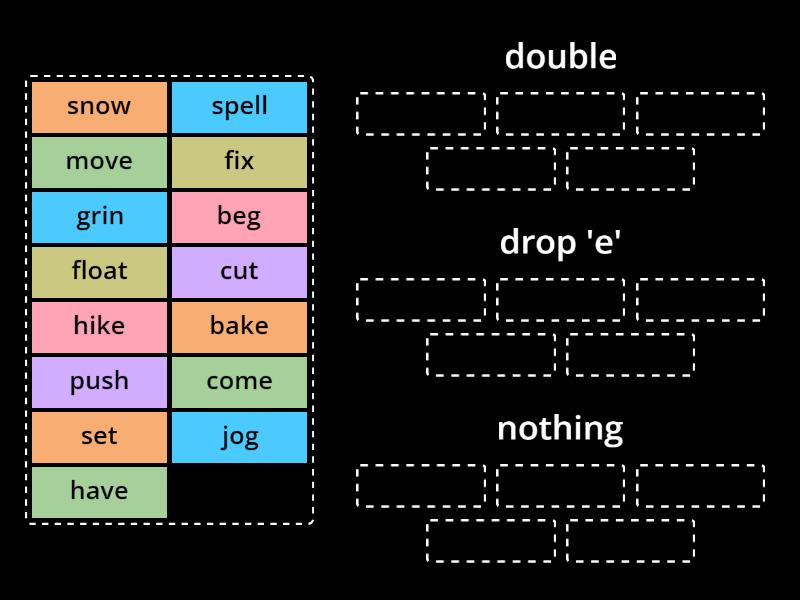 double / drop e / nothing - adding -ed - Group sort