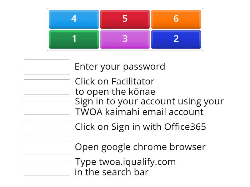 Kaiako login on Akorau Match the correct number to the login sequence ...
