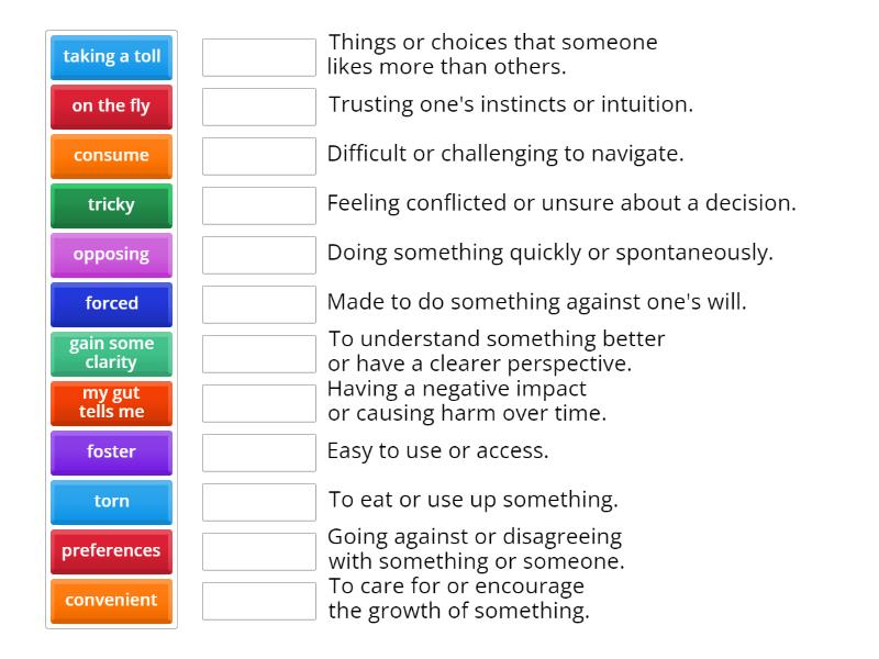 homework vocabulary - Match up