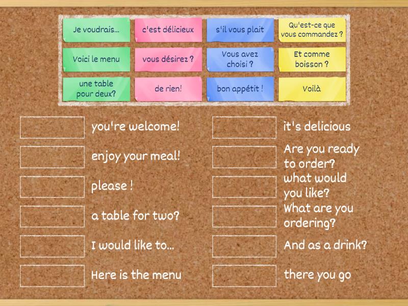 Commander dans un restaurant - Match up