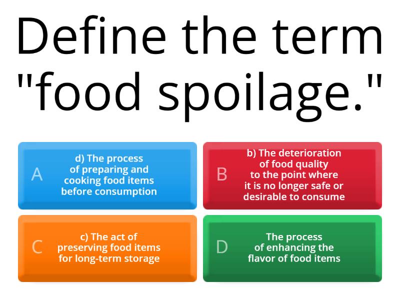 Food Slection and Storage - Cuestionario