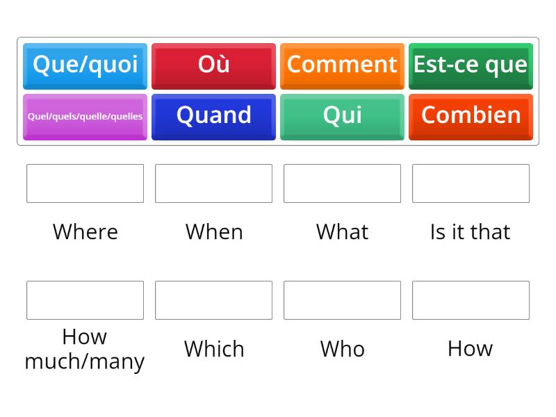 French question words and phrases - Match up
