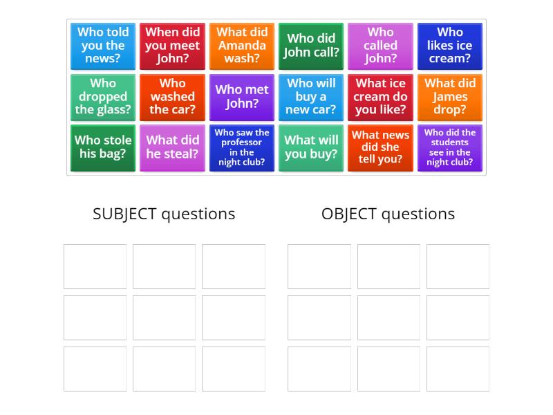 Subject And Object Questions Group Sort