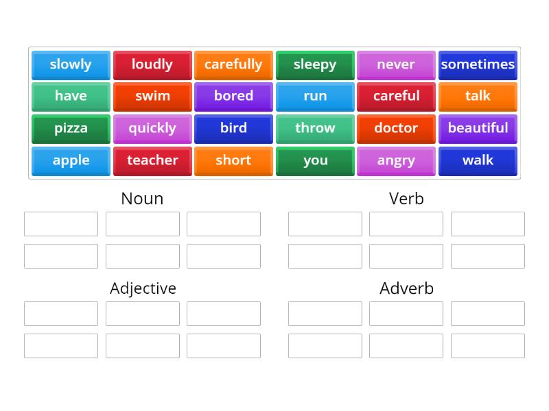 Parts of Speech noun, verb, adjective, adverb - Group sort
