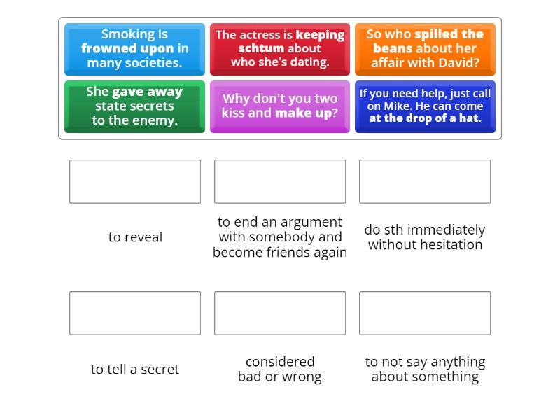 Secrets. Listening. Match the words in bold with their meanings. - Match up