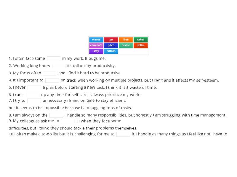 Be productive class activity 1 - Complete the sentence