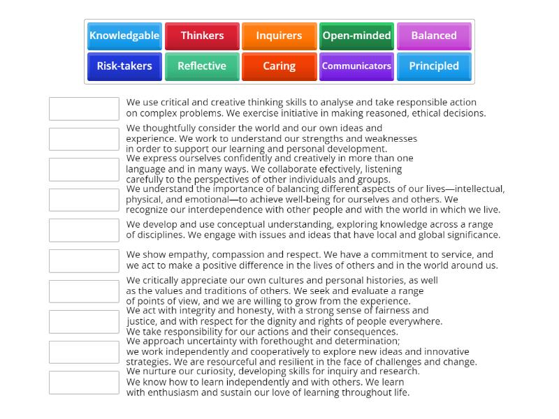 IB learner profile attributes - Match up