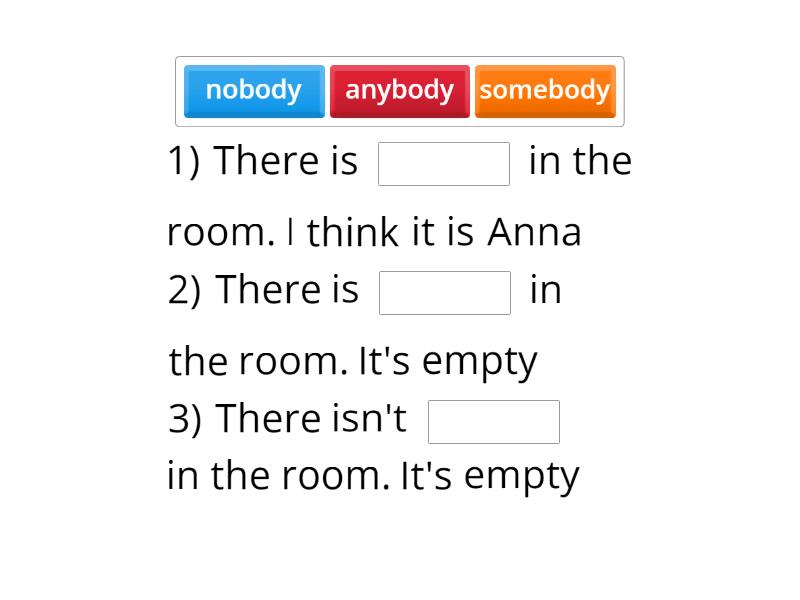 Somebody/anybody/nobody - Complete the sentence