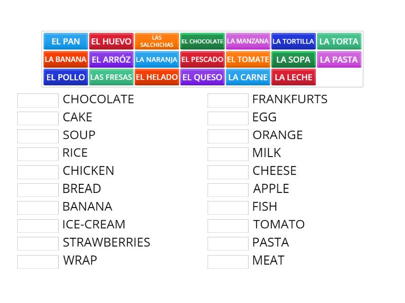 LA COMIDA - FOOD - Match up