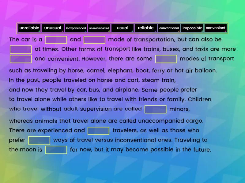 Opposites "Transportation in the 21st Century" - Complete the sentence
