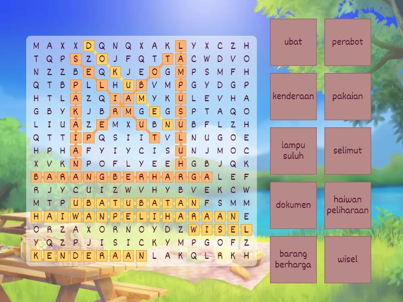 Barang yang perlu diselamatkan dan kit banjir - Wordsearch