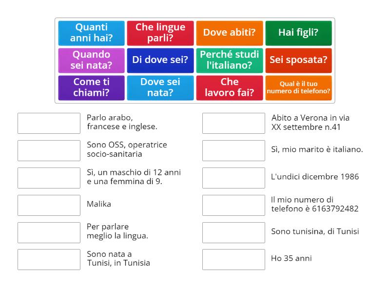 Presentarsi - domande e risposte - Match up