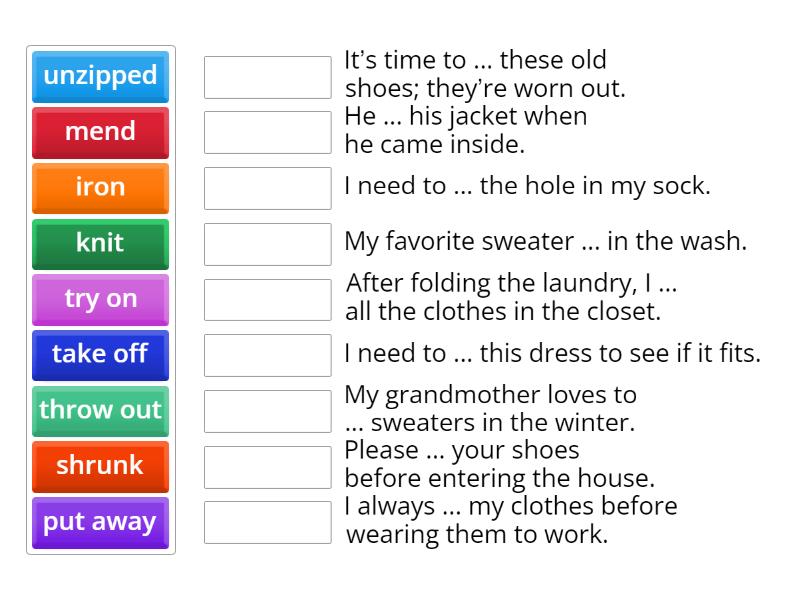 verbs clothes sentences parts 2 - Match up