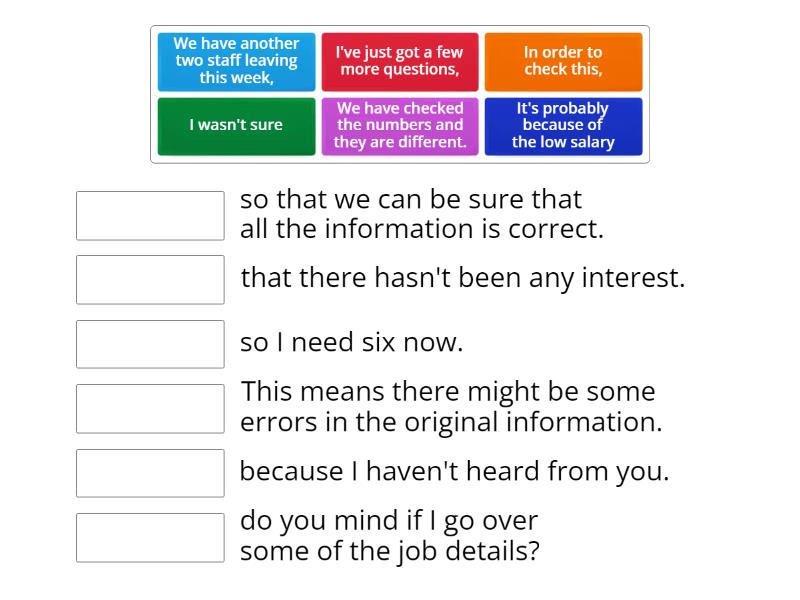 Business - giving reasons - Match up
