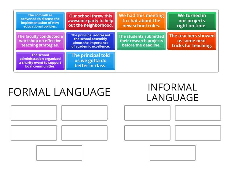Formal and informal language - Group sort