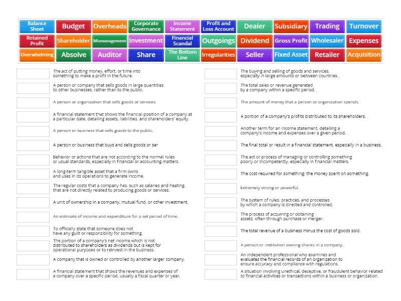 IB unit 8 - Match up