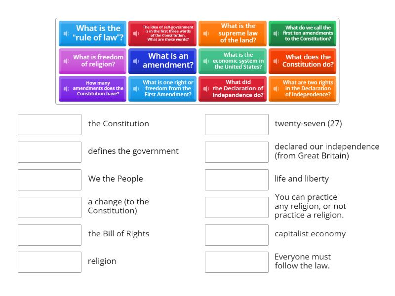 A: Principles of American Democracy (AMERICAN GOVERNMENT) - Match up