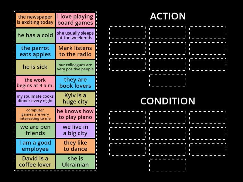 Present Simple - Action or Condition Sentence - Group sort