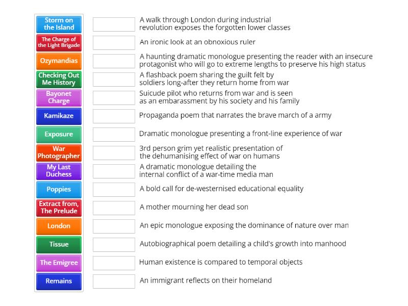 AQA GCSE English Literature Power and Conflict Poetry Mix & Match ...