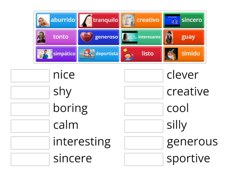 Y7 Spanish adjectives - Personality - Match up