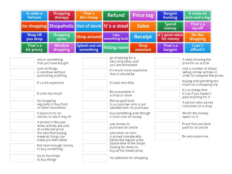 Shopping vocabulary/idioms - Match up