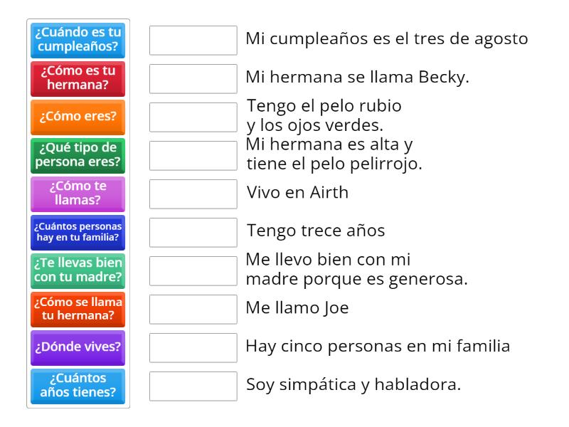 What's the question? Spanish basics - Match up