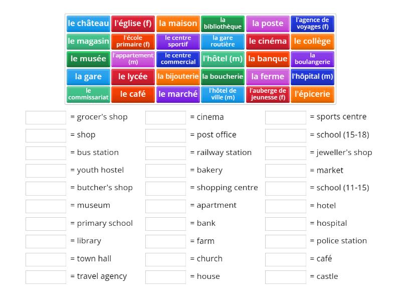 FR. 2 UNITE 3: LA VILLE VOCABULAIRE 1 - Match up
