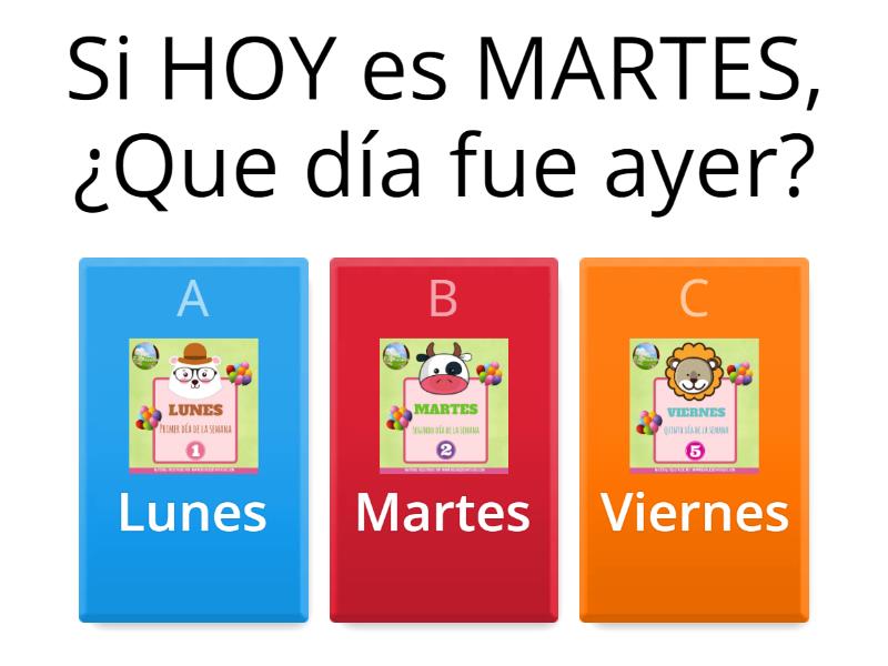 Días de la semana + problema matemático - Cuestionario