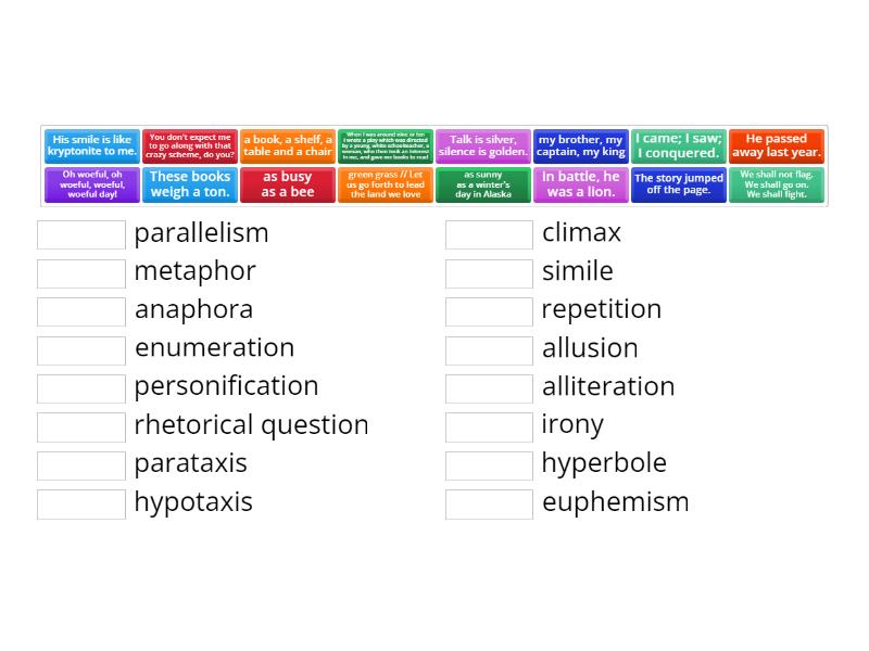 Stylistic (rhetorical) devices - examples - Match up
