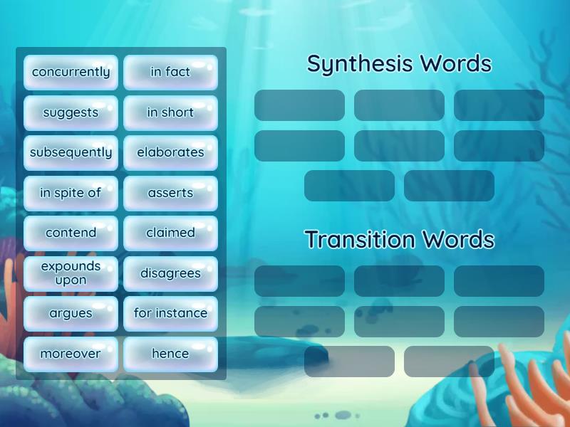 Synthesis Words vs Transition Words - Classificação em grupos