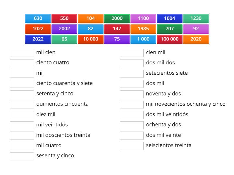 Los números grandes - Match up
