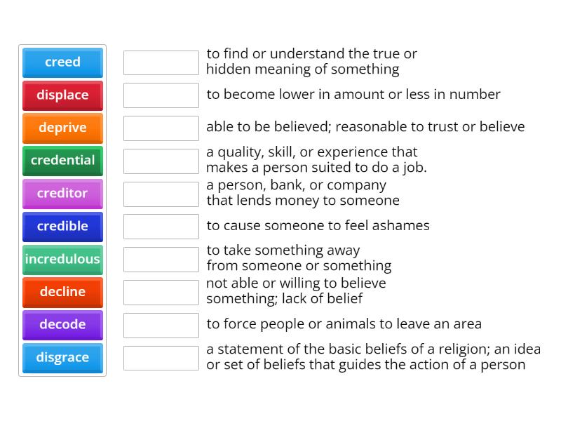 Unit 3 Vocabulary - Match up