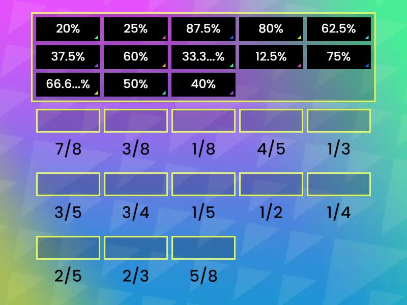 Percent to Fraction Benchmarks - Match up