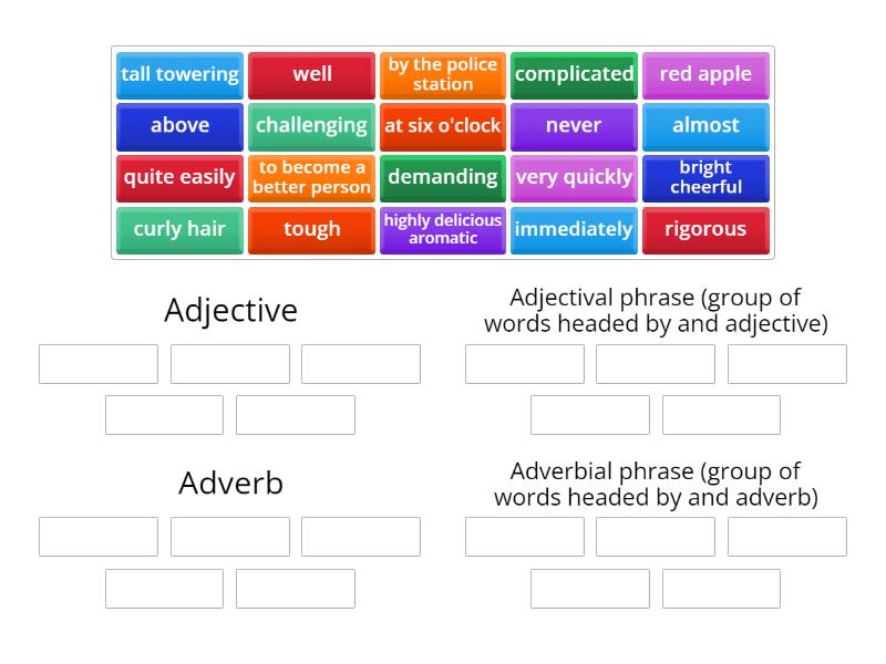 Adjective / Adjectival phrase / Adverb / Adverbial phrase - Group sort