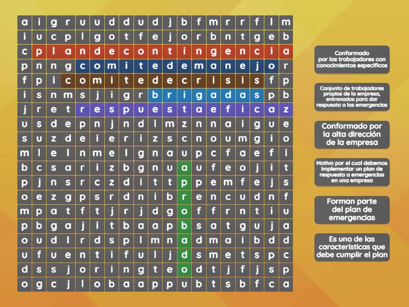 Sopa de letras sobre Plan de Preparacion y Respuesta a Emergencias ...