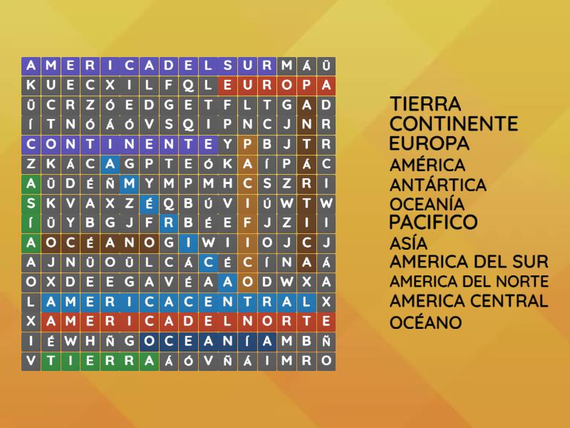 Los continentes 6to A - Sopa de letras