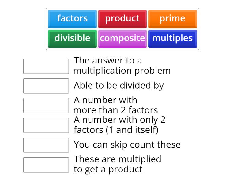 Prime and Composite Vocabulary - Match up